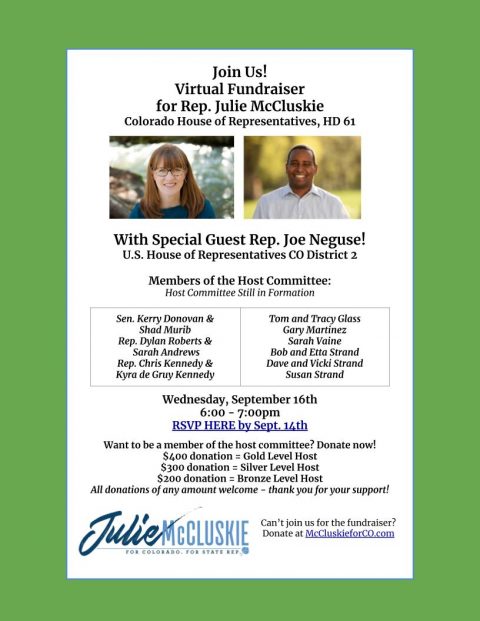 Julie McCluskie Virtual Fundraiser with Rep. Neguse | Summit County ...